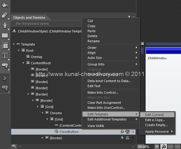 Customizing Silverlight ChildWindow Style using Blend | Kunal Chowdhury
